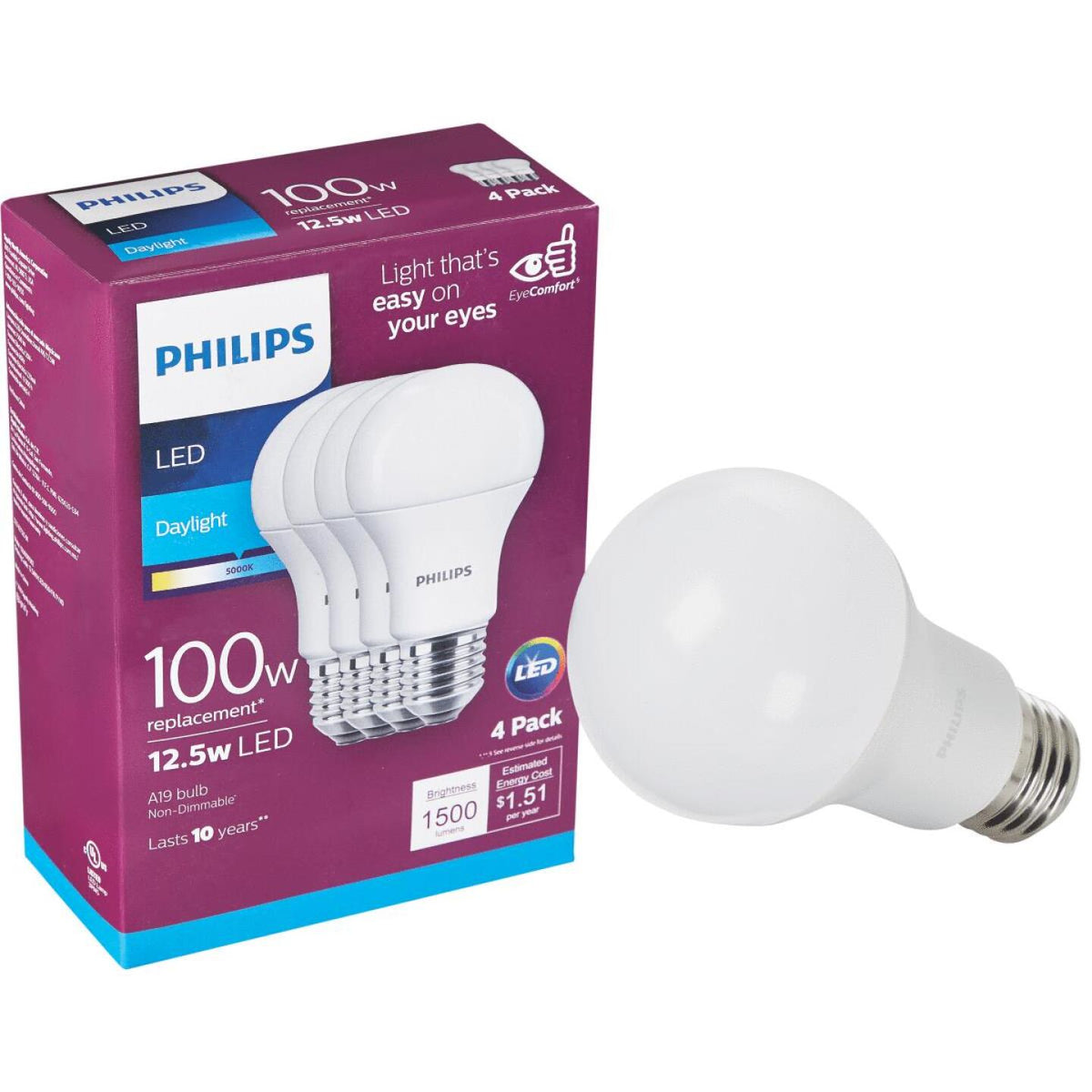 Philips EyeComfort 100W Equivalent Daylight A19 Medium LED Light Bulb ...