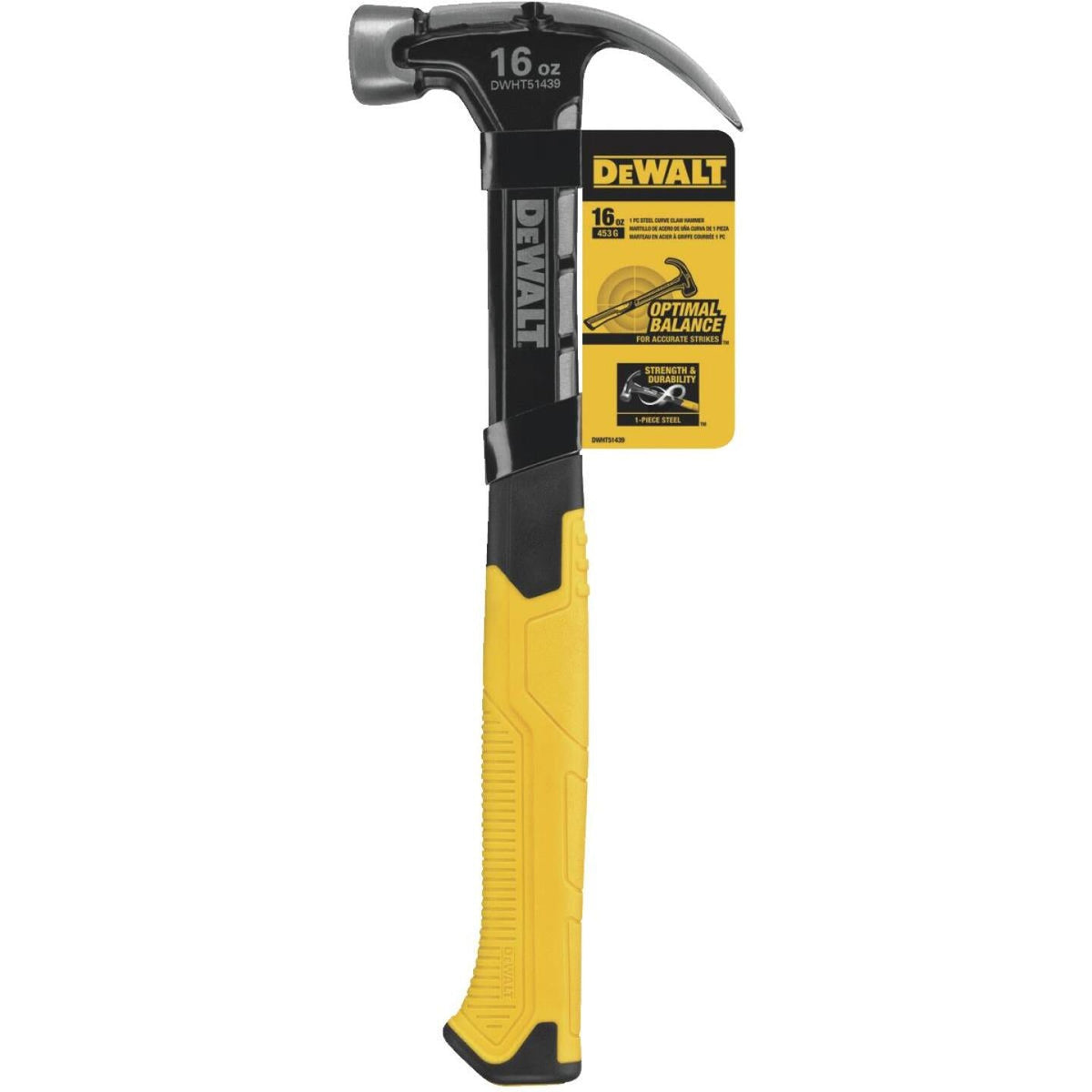DeWalt 16 Oz. Smooth-Face Curved Claw Hammer with Steel Handle ...