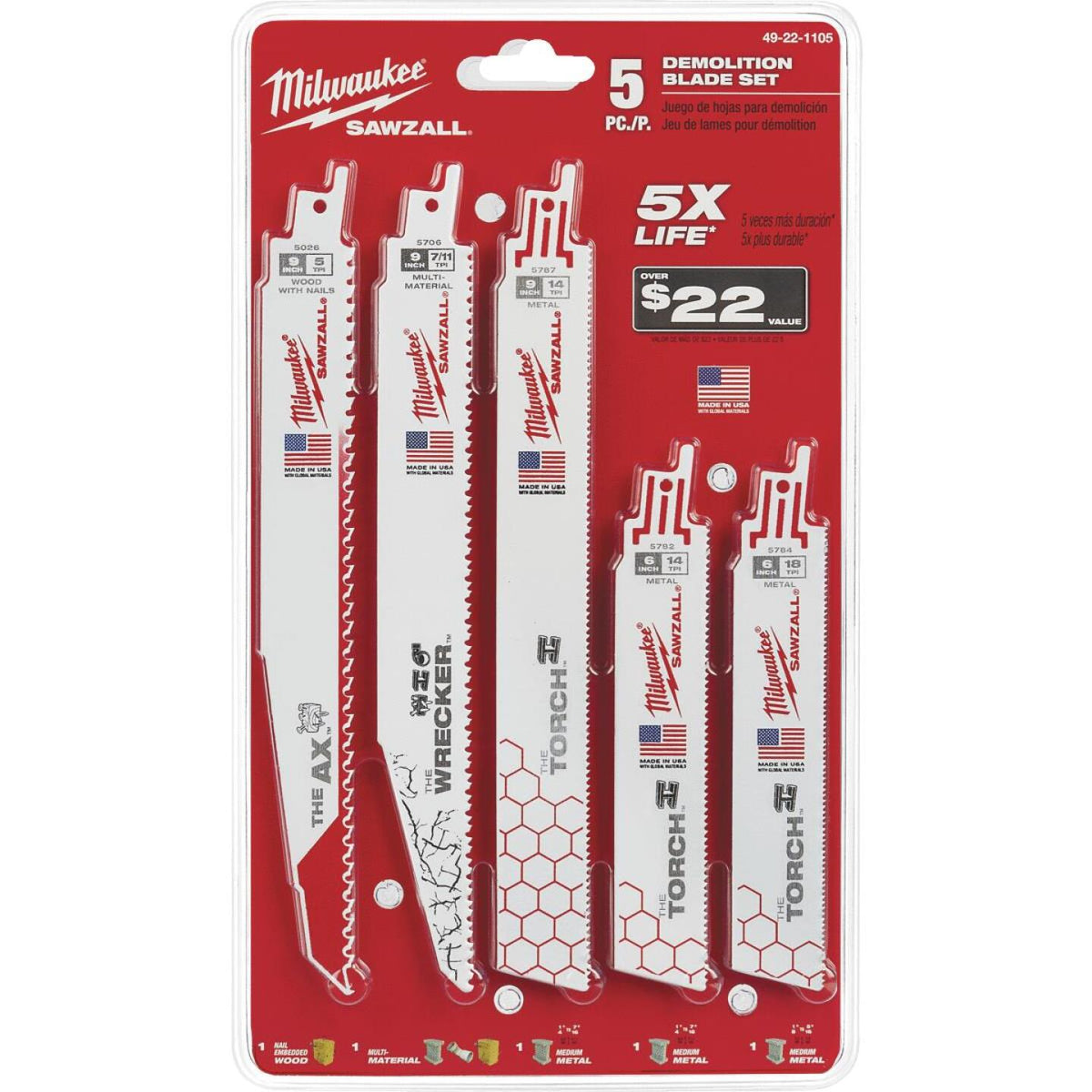 Milwaukee Sawzall 5-Piece Demolition Reciprocating Saw Blade Set ...